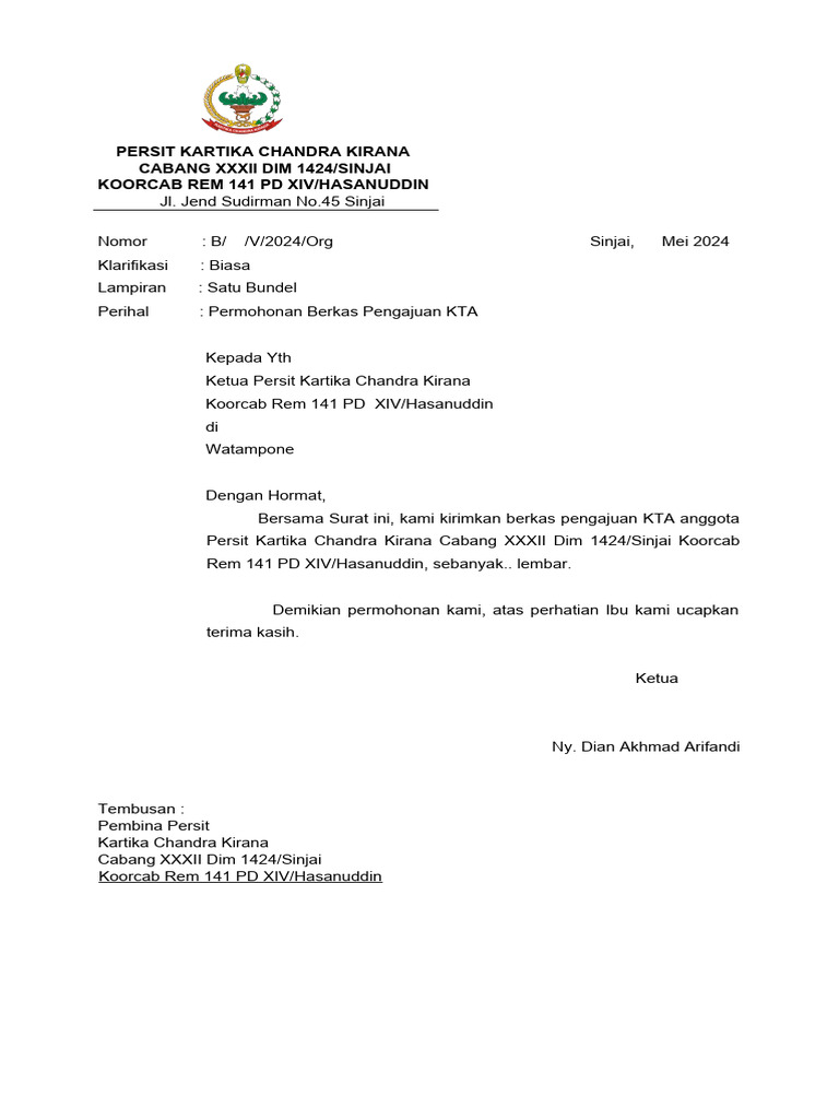 Surat Pengantar Pengajuan Kta | PDF