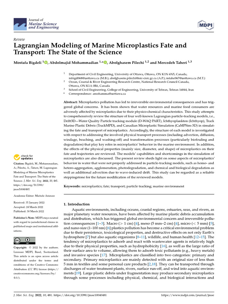 Lagrangian Modeling of Marine Microplastics Fate A | PDF | Pollution ...