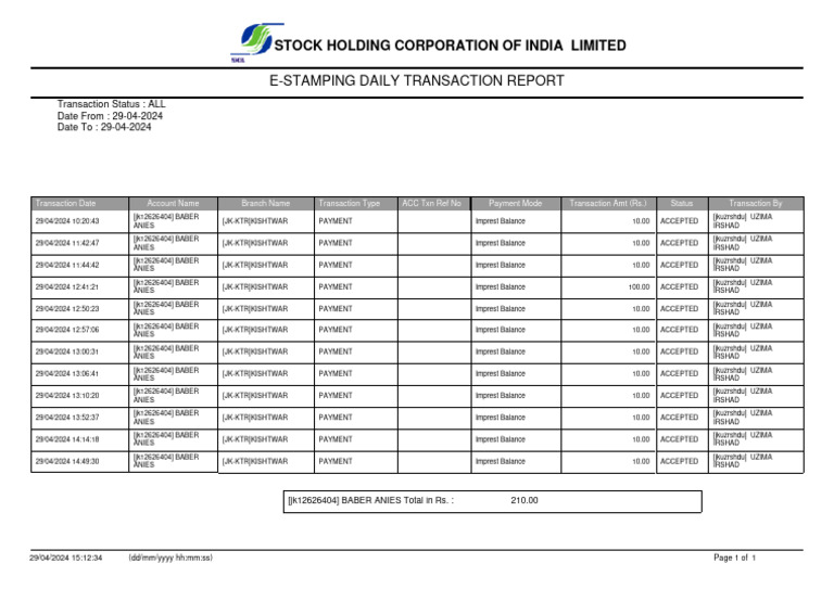 Daily Transaction | Download Free PDF | Financial Services