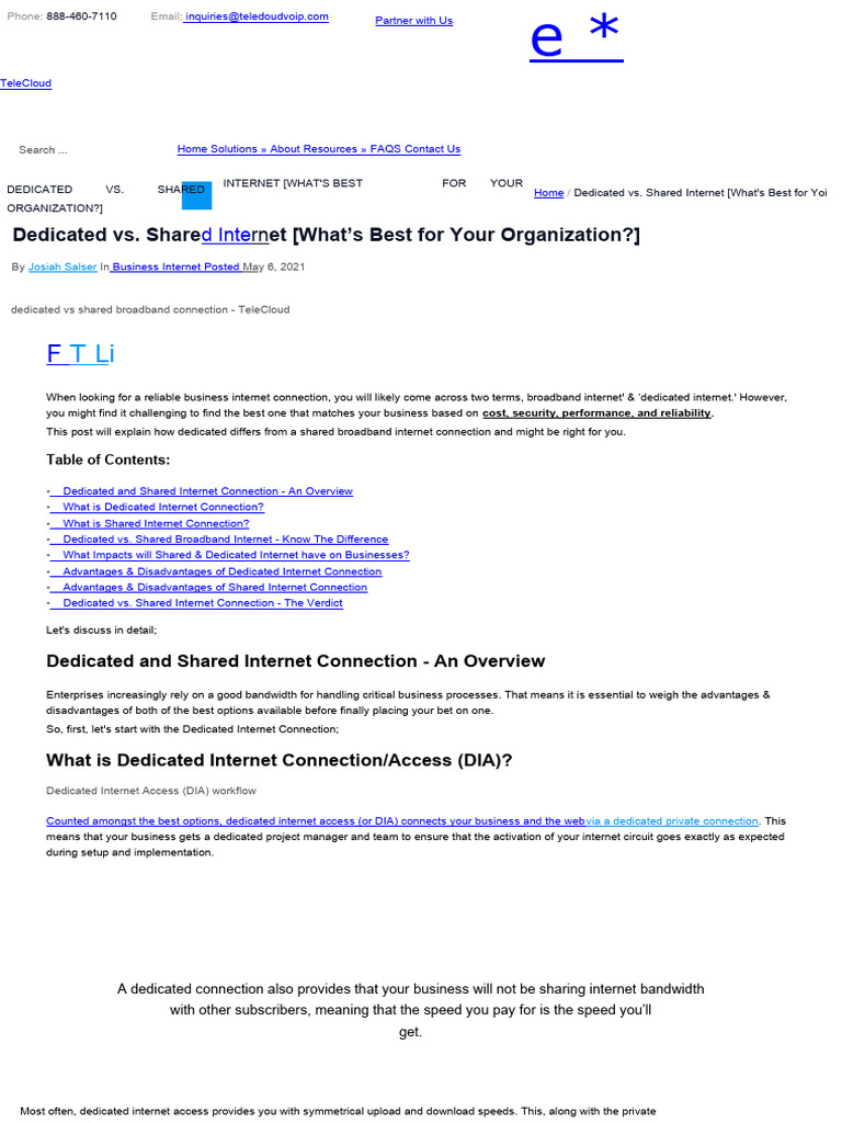 Dedicated Internet Vs Shared Internet TeleCloud | PDF | Internet Access | Internet