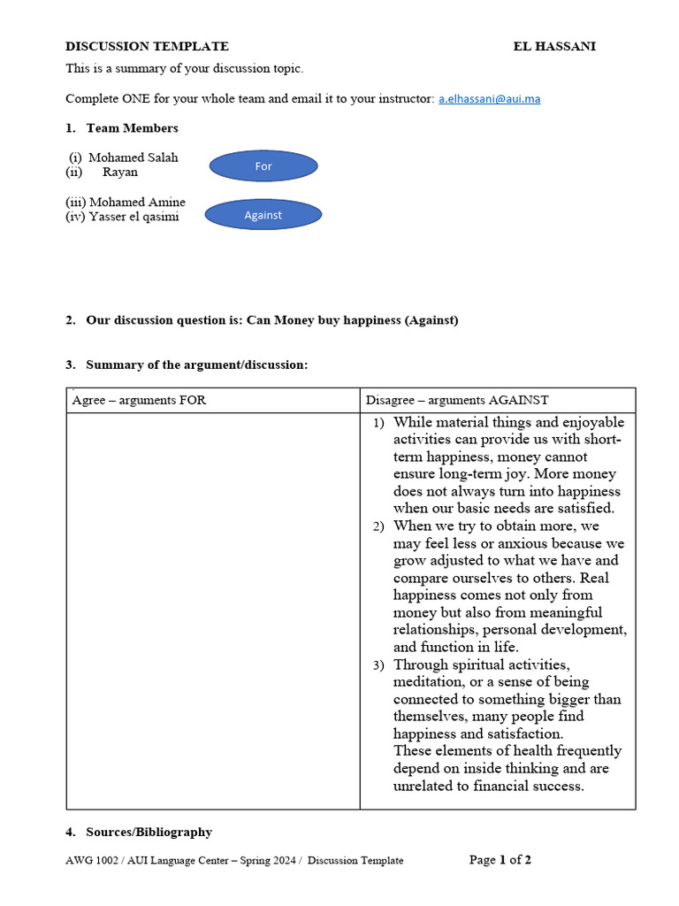 AWG 1002 - Argumentative Discussion Template | PDF | Happiness ...