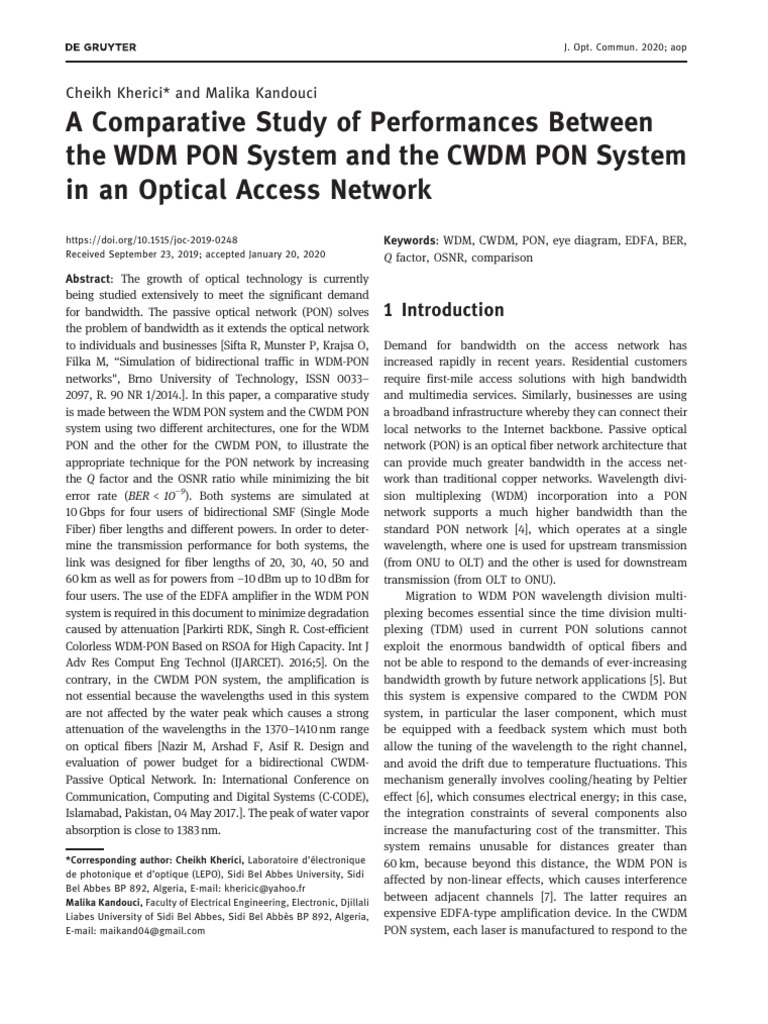 A Comparative Study of Performances Between The WDM PON System and The ...