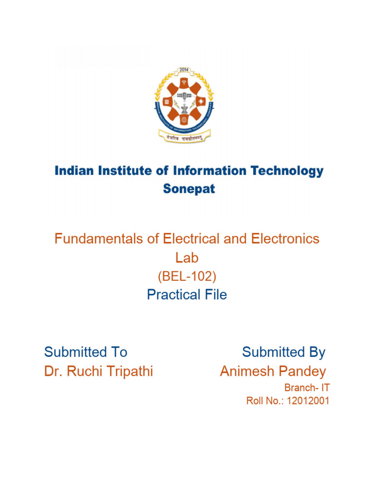 Animesh Pandey Experiment 04 12012001 Pdf Electrical Network Electricity 