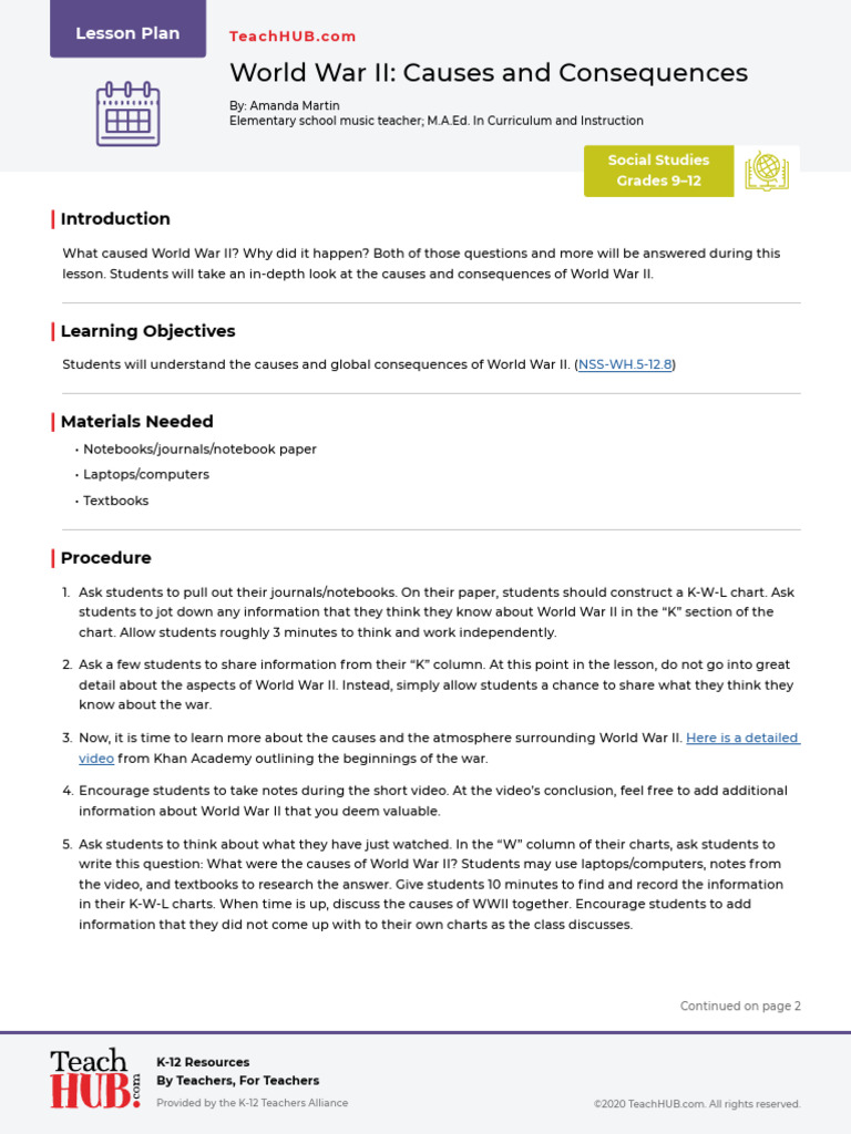 World War II Lesson Plan for Grades 9-12 | PDF | Teachers | Teaching
