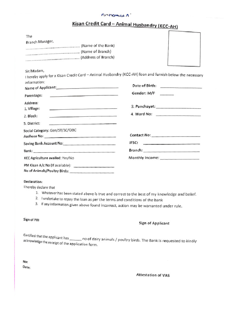 KCC Animal Husbadnry Application Form | PDF