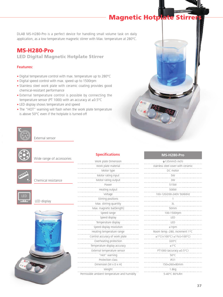 Labtech International Stirrers Hotplate MS H280 Pro | PDF | Electric Generator | Electric Motor