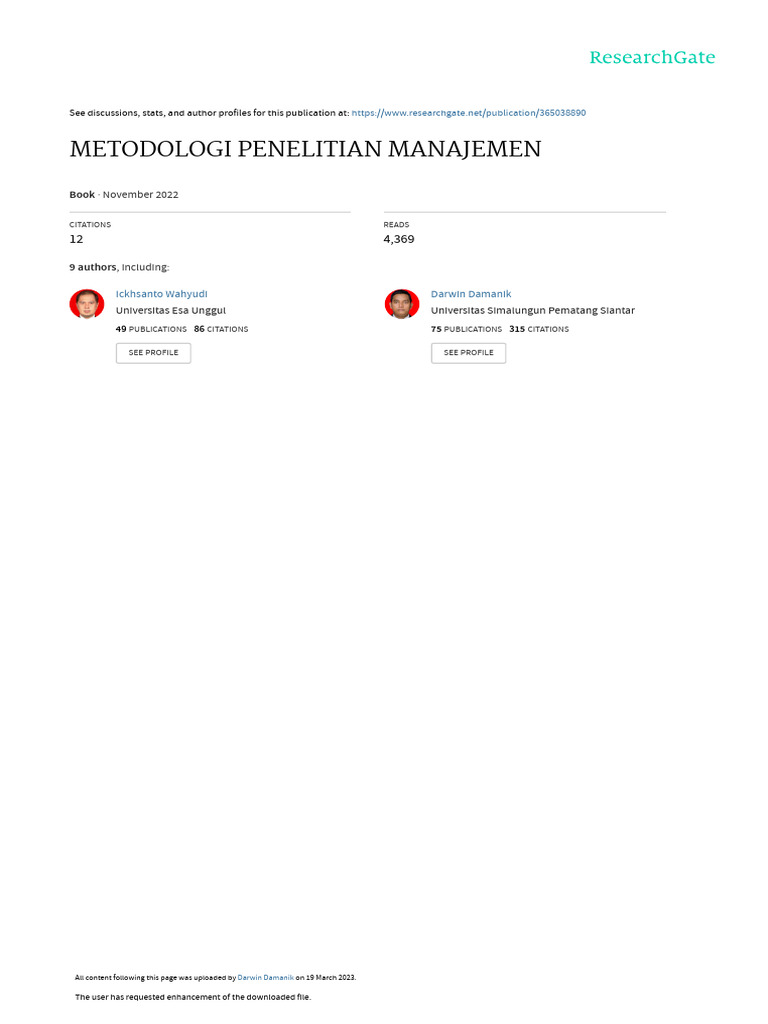 Metodologi Penelitian Manajemen 2 | PDF