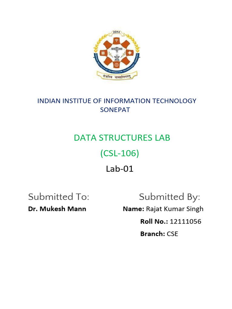 Rajat Kumar Singh - DS Lab-01 | PDF | Pointer (Computer Programming) | Software Engineering