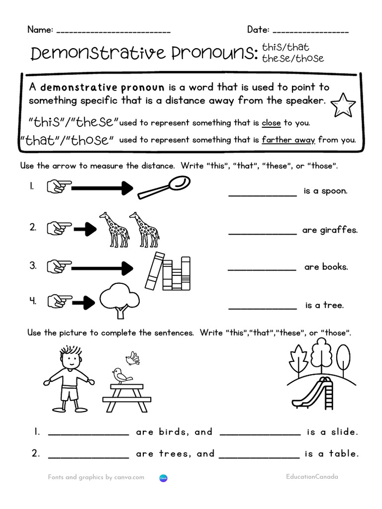 3rd Grade Demonstrative Pronouns Worksheet | PDF | Semantic Units | Syntactic Relationships