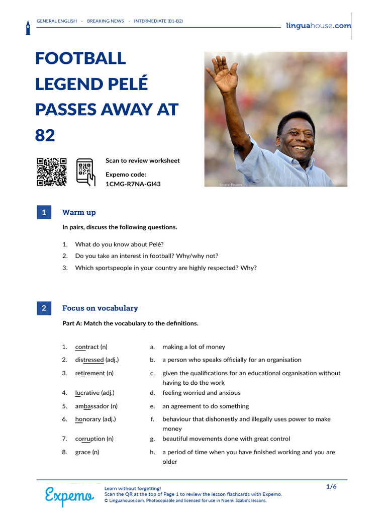 Football Legend Pelé Passes Away at 82 British English Teacher | PDF ...