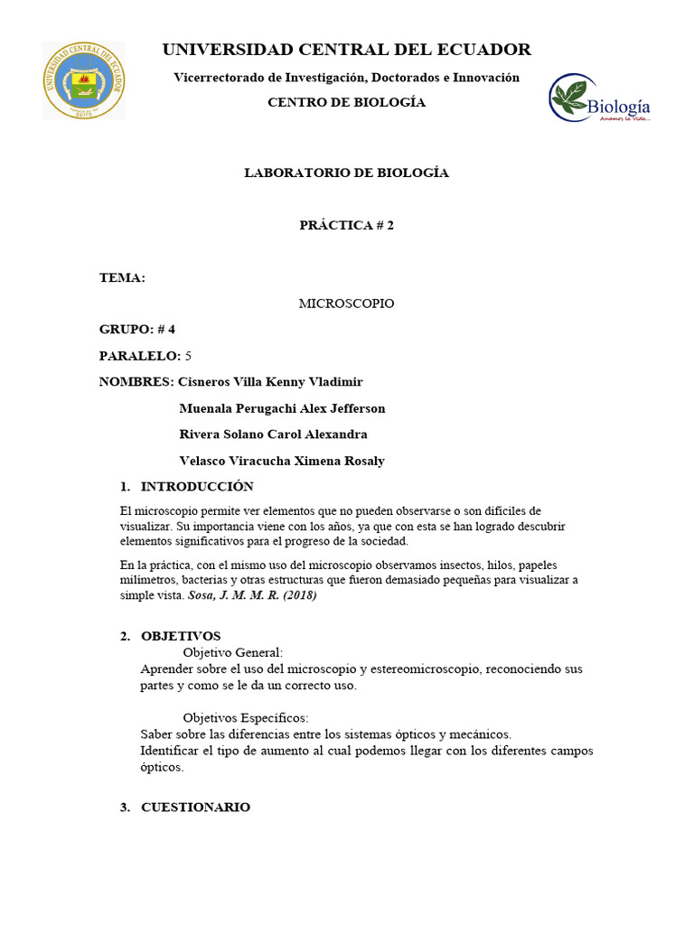 Formato de Informe de Laboratorio Micros | PDF | Microscopio | Radiación electromagnética