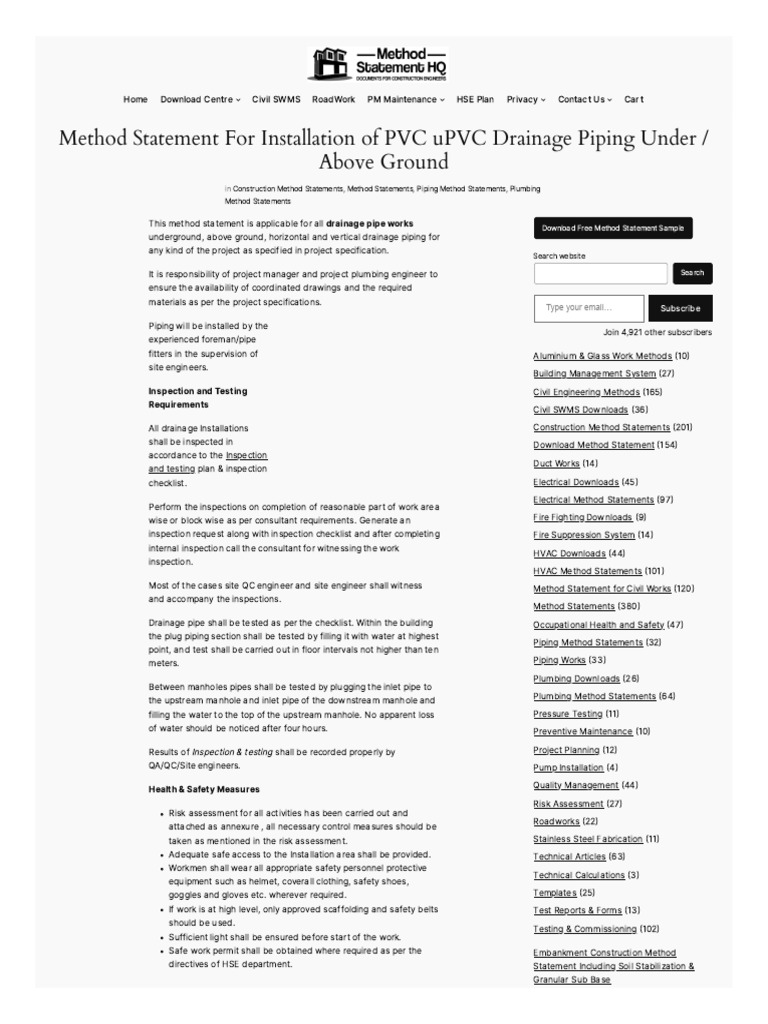 Methodstatementhq Com Method Statement For Drainage Piping PVC Upvc Underground Above Ground ...