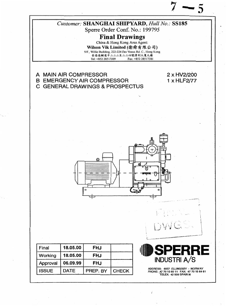 SPERRE Main Air Compressor HV2-200 and HLF2_77 | PDF