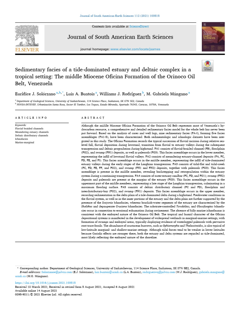 Sedimentary Facies of A Tide-Dominated Estuary and Deltaic Complex in A ...
