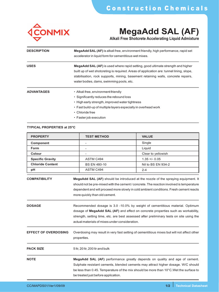 PDS22 - MegaAdd SAL (AF) - CCMAPDS01Ver10909 PDF | PDF | Concrete | Cement