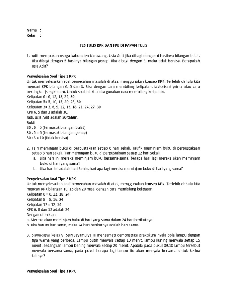 Soal FPB Dan KPK Tes Tulis | PDF