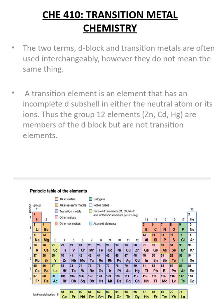 Transition Metal Chemistry Overview | PDF | Chemical Bond | Transition ...