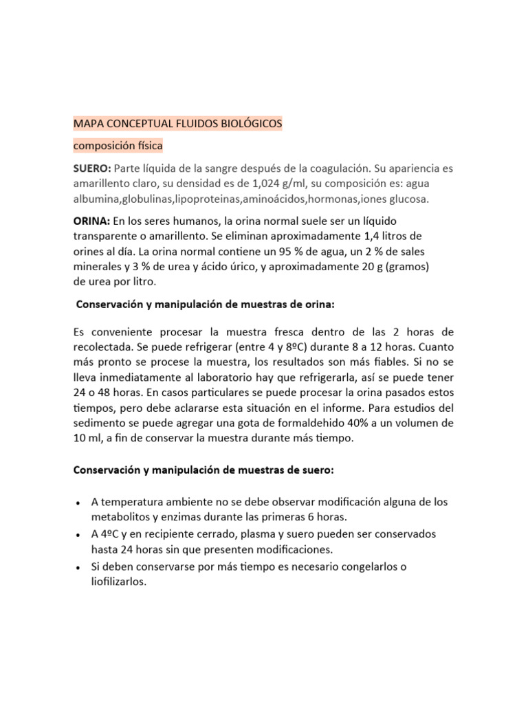 Mapa Conceptual Fluidos Biológicos | PDF