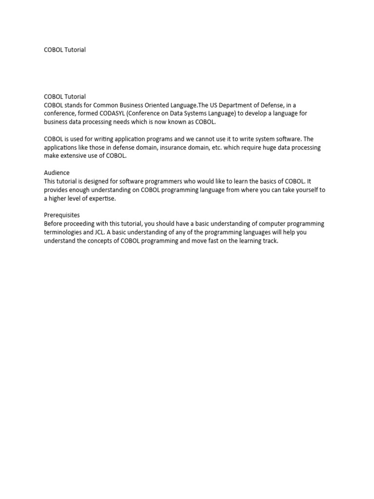 Cobol Tutorial Pdf Computer Programming Computer Program