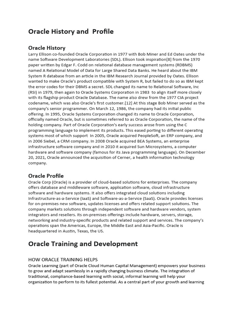 Oracle History and Profile | PDF | Oracle Corporation | Computing