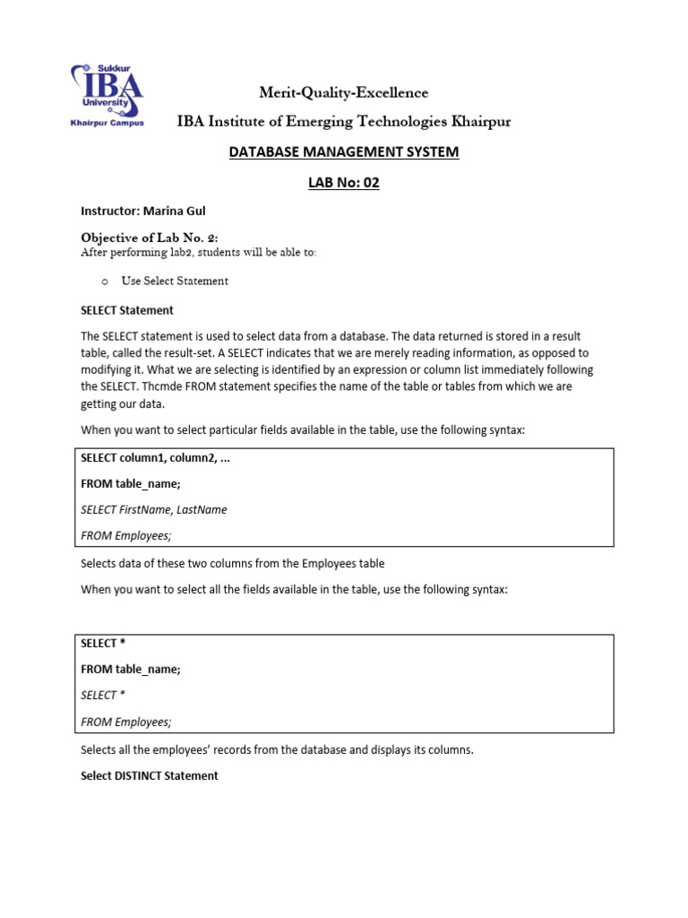 Lab 02 | PDF | Table (Database) | Databases Lab 02 | PDF | Table (Database) | Databases