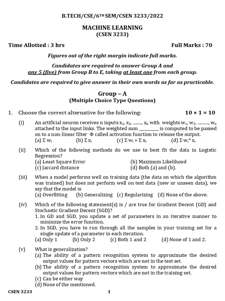MACHINE LEARNING CSEN 3233 - 2022.pdf.crdownload | PDF | Artificial Neural Network | Machine ...