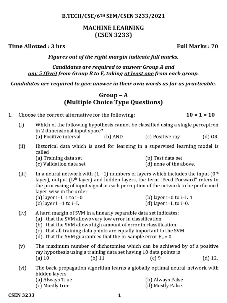 Machine Learning (Csen 3233) | PDF | Support Vector Machine | Artificial Neural Network