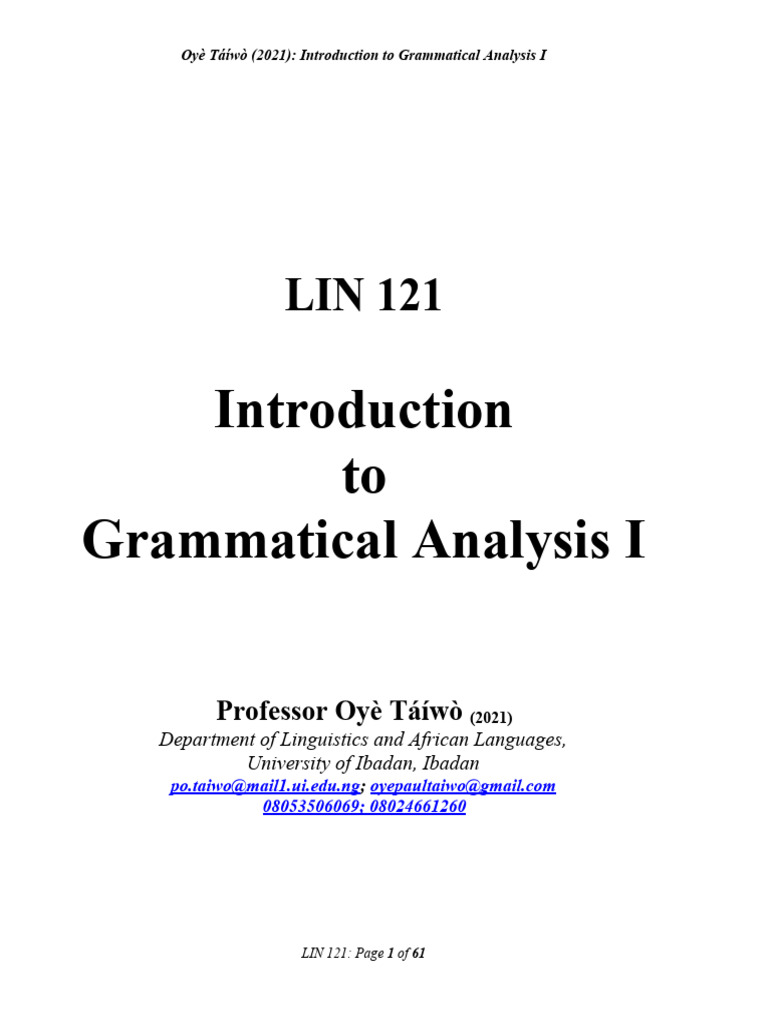 Lin 121 | PDF | Noun | Part Of Speech