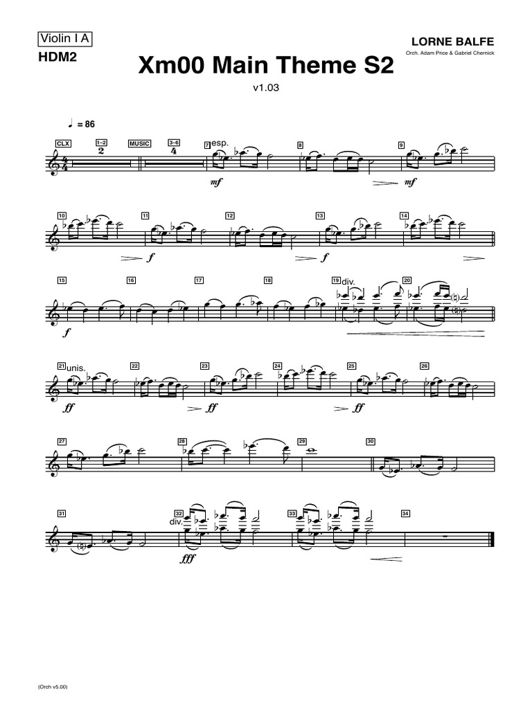 HDM2 Xm00 Main Theme S2 v1.03 - Orch v5.00 (Match Mix) - Violin I A ...