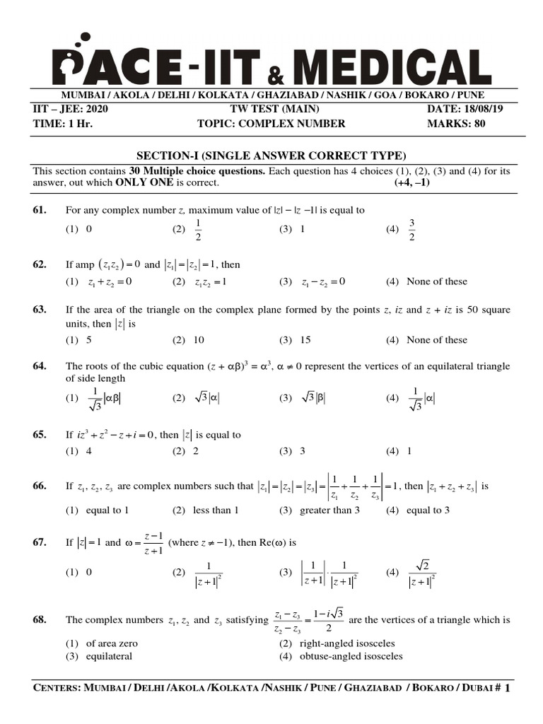 (5) Complex Number (Question Paper) - JEE level | PDF | Elementary ...