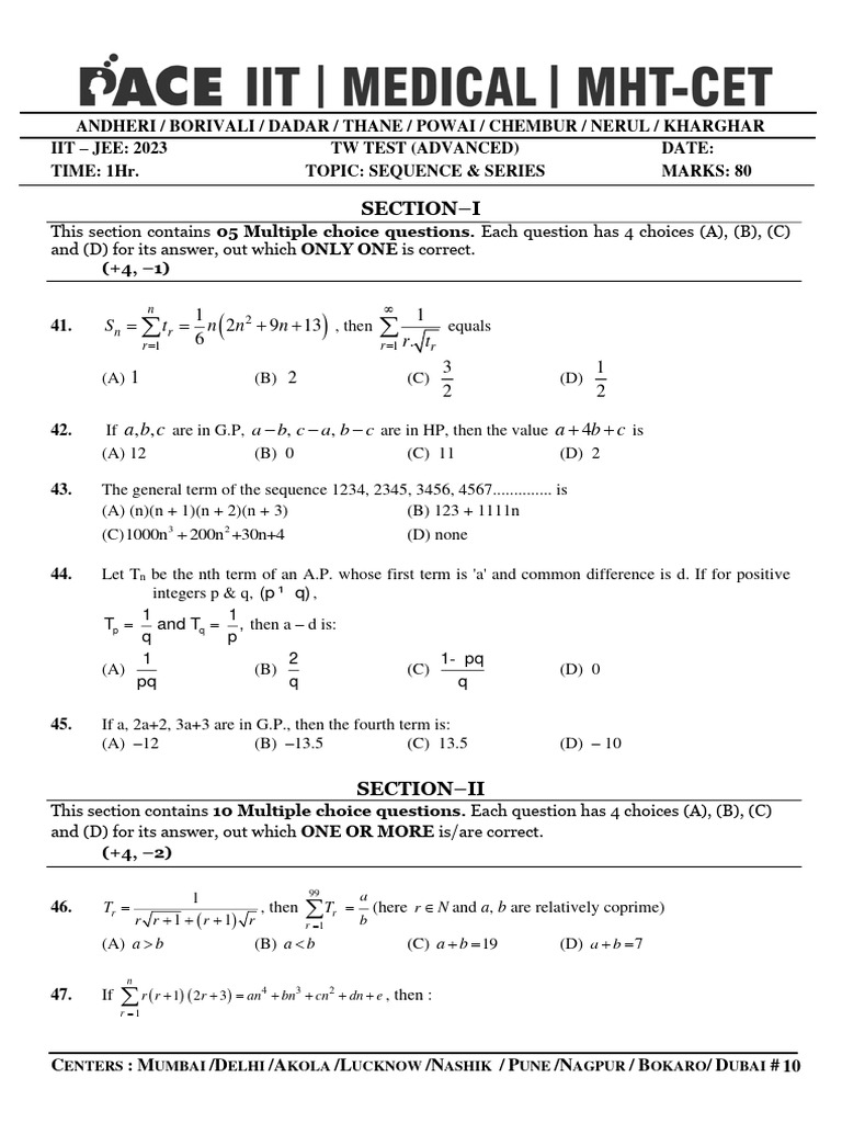 SEQUENCE - SERIES Jee Level | Download Free PDF | Mathematical Analysis | Mathematical Objects