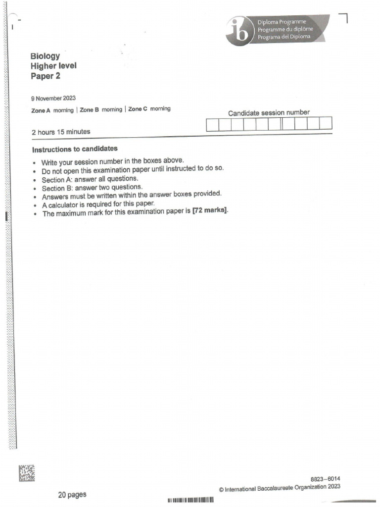 Biology Higher Level Paper 2 | PDF