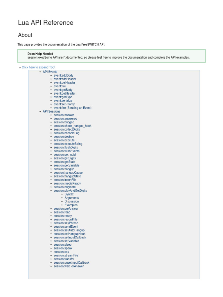 Lua FreeSWITCH API Documentation | PDF | Command Line Interface ...
