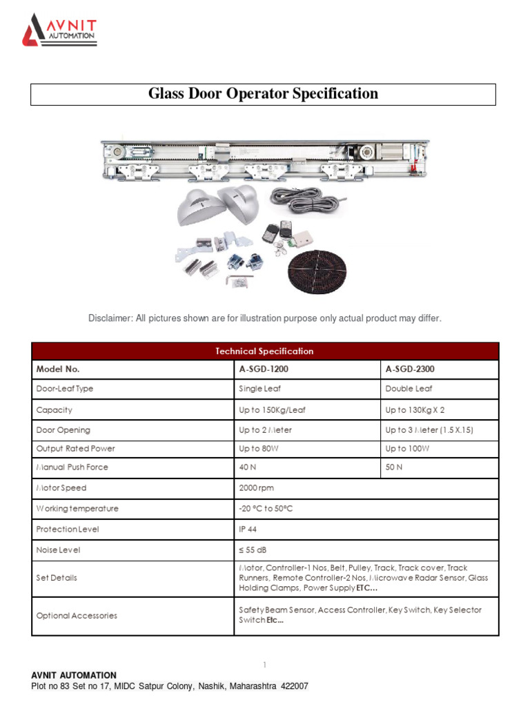 Glass Door Motor Specification | PDF