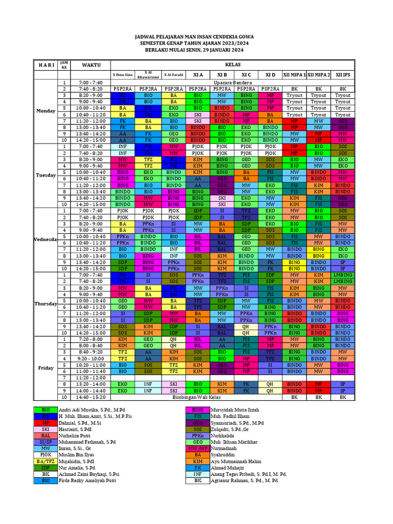 Jadwal Genap 2023-2024 Mulai 29 Januari-1 | PDF