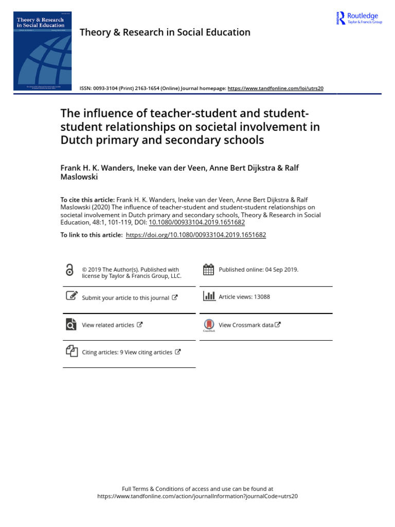 The Influence of Teacher Student and Student Student Relationships On ...