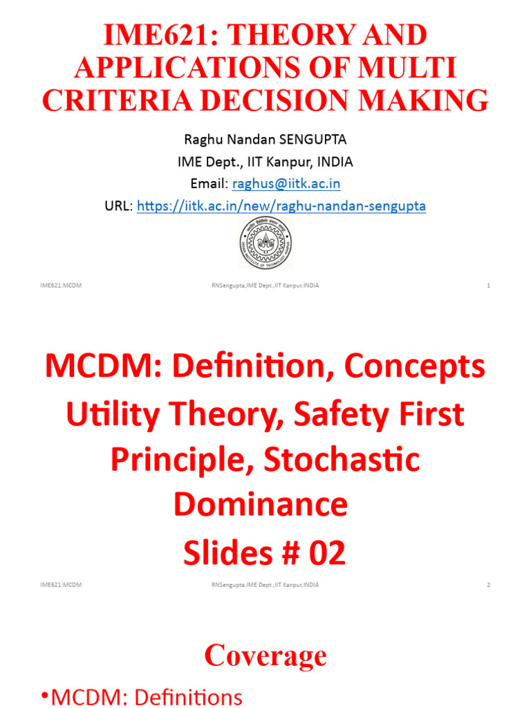 IME621 TAMCDM Slides 02-UTILITY THEORY OTHER TOPICS | PDF | Risk Aversion