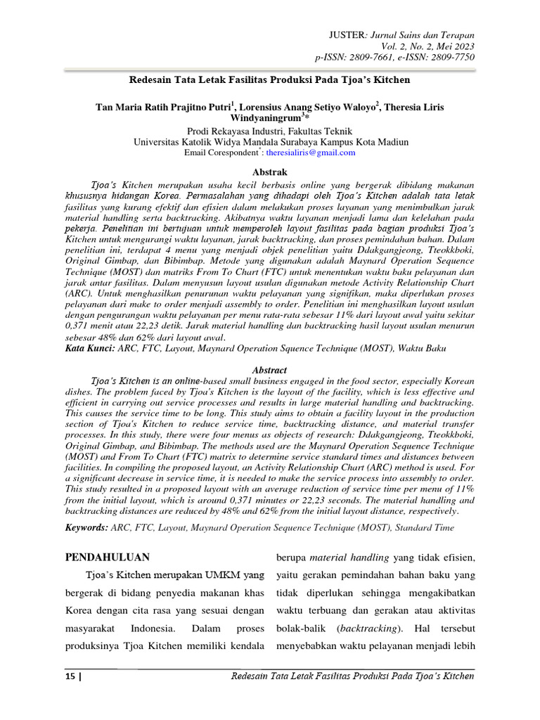 Redesain Tata Letak Fasilitas Produksi Pada Tjoa's Kitchen | PDF