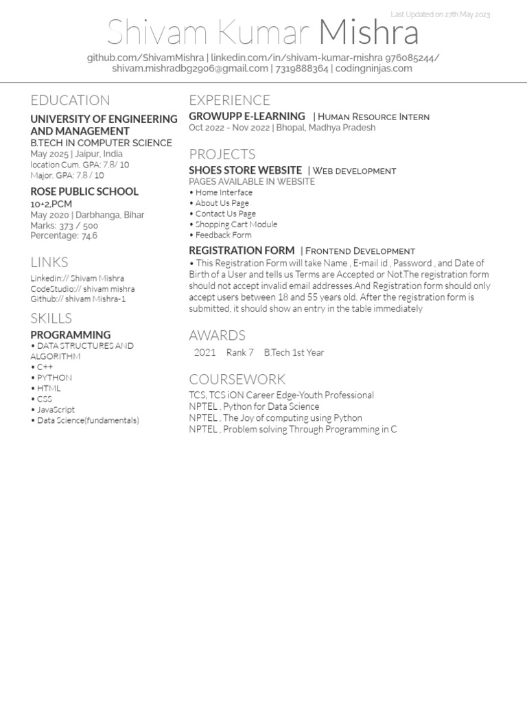 Shivam Resume 1 1 | PDF
