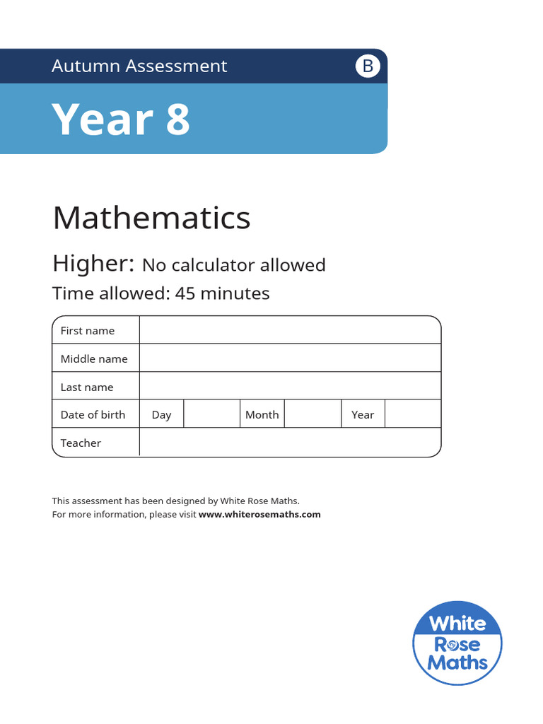 Year 8 Mathematics Autumn White Rose Higher B | PDF