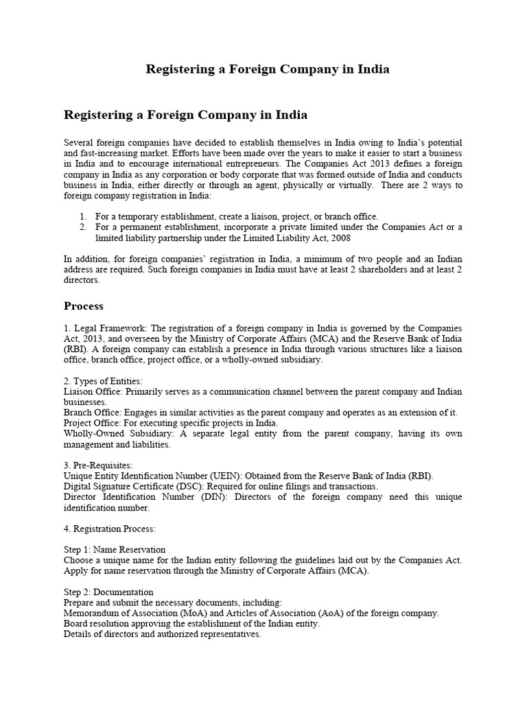 Foreign Company Registration in India | PDF | Business Economics ...