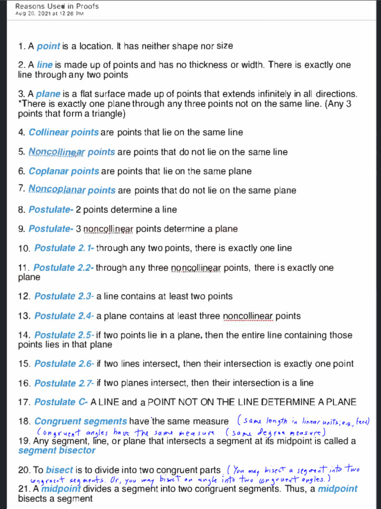 Reasons Used in Proofs Etc | PDF | Mathematics | Elementary Geometry