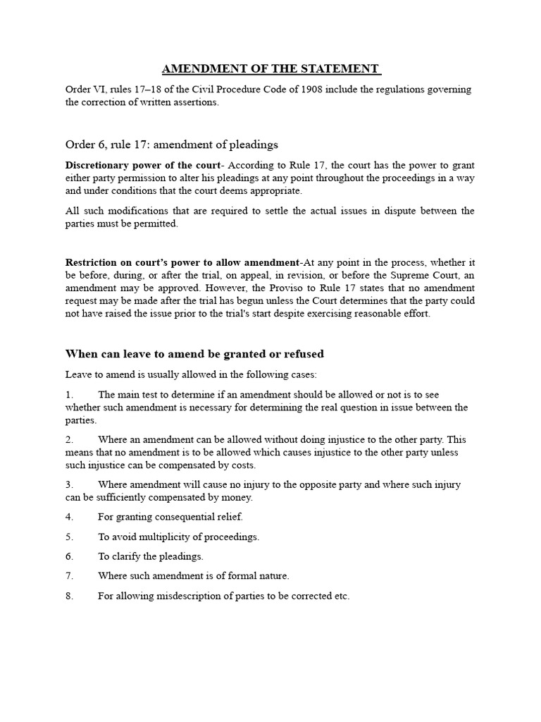 Amendment of Pleadings in Civil Procedure | PDF | Lawsuit | Pleading