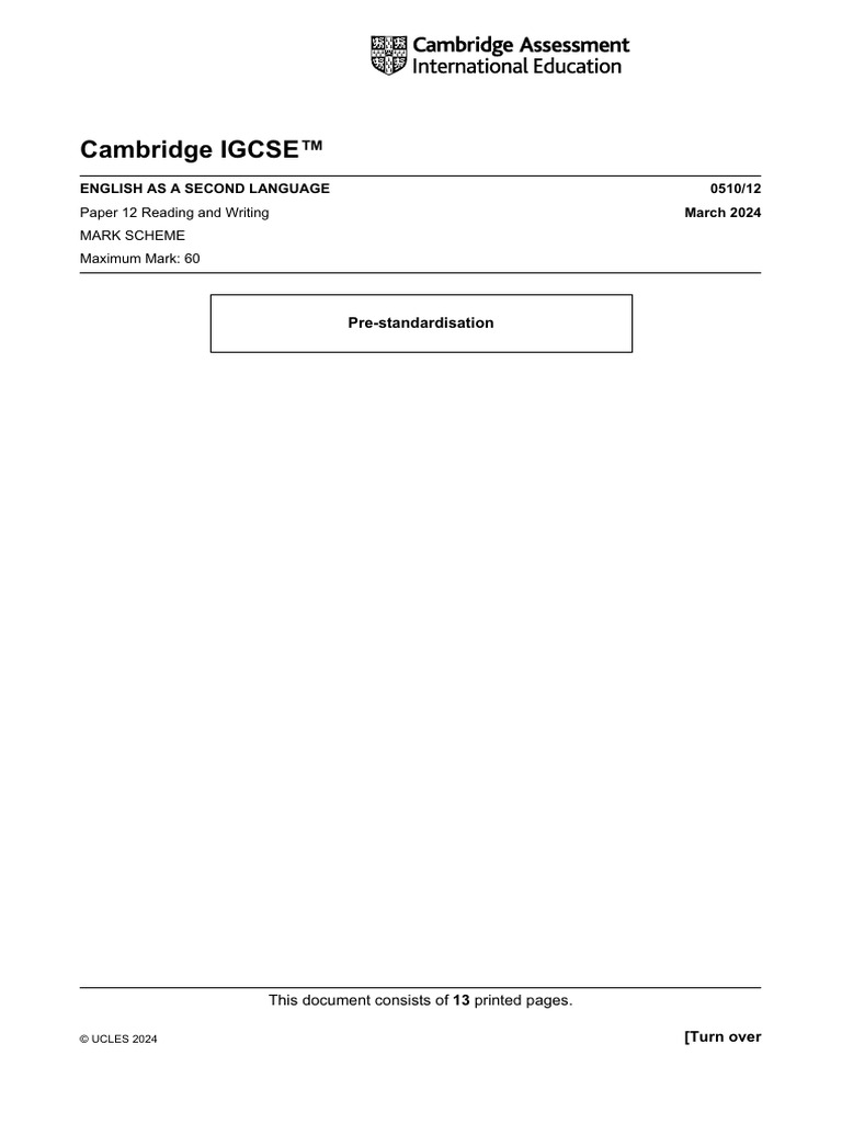Cambridge IGCSE™: English As A Second Language 0510/12 March 2024 | PDF ...