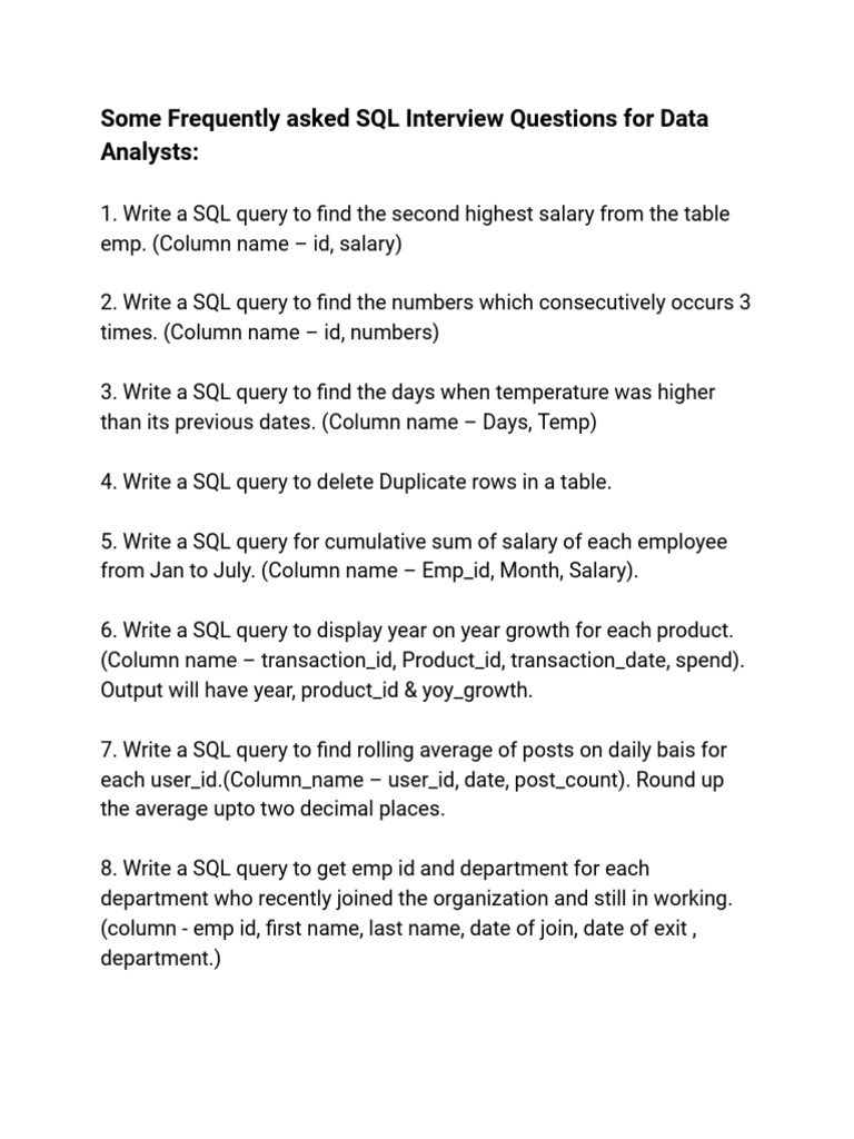 Frequently asked interview questions for Data Analyst role | PDF | Microsoft Excel | Sql