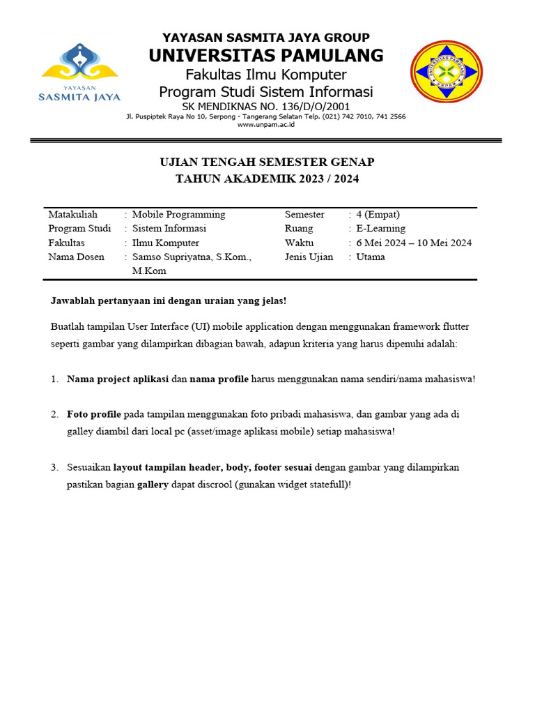 UTS Mobile Programming Unpam 2024 | PDF