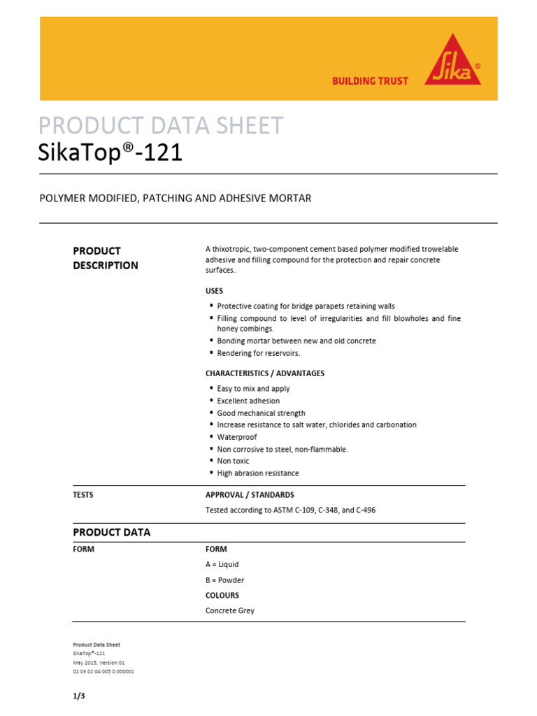 SikaTop 121 | PDF | Concrete | Adhesive