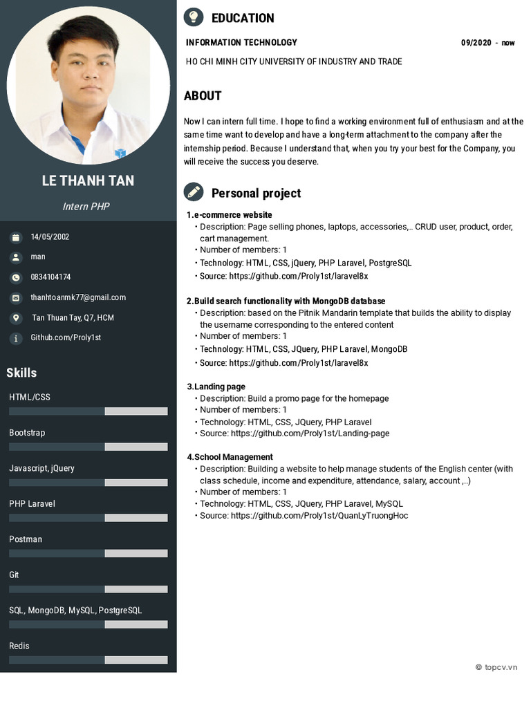 Le Thanh Tan ENG CV | PDF | Php | J Query
