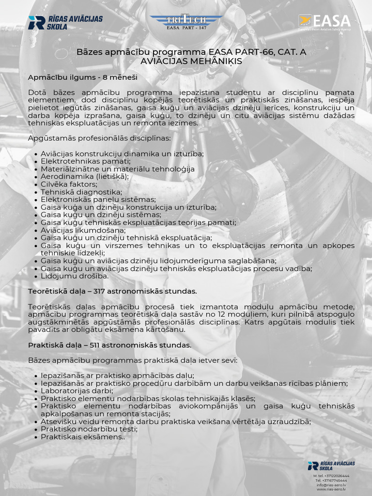 Bāzes Apmācību Programma Easa Part-66, Cat.a Aviācijas Mehāniķis ...