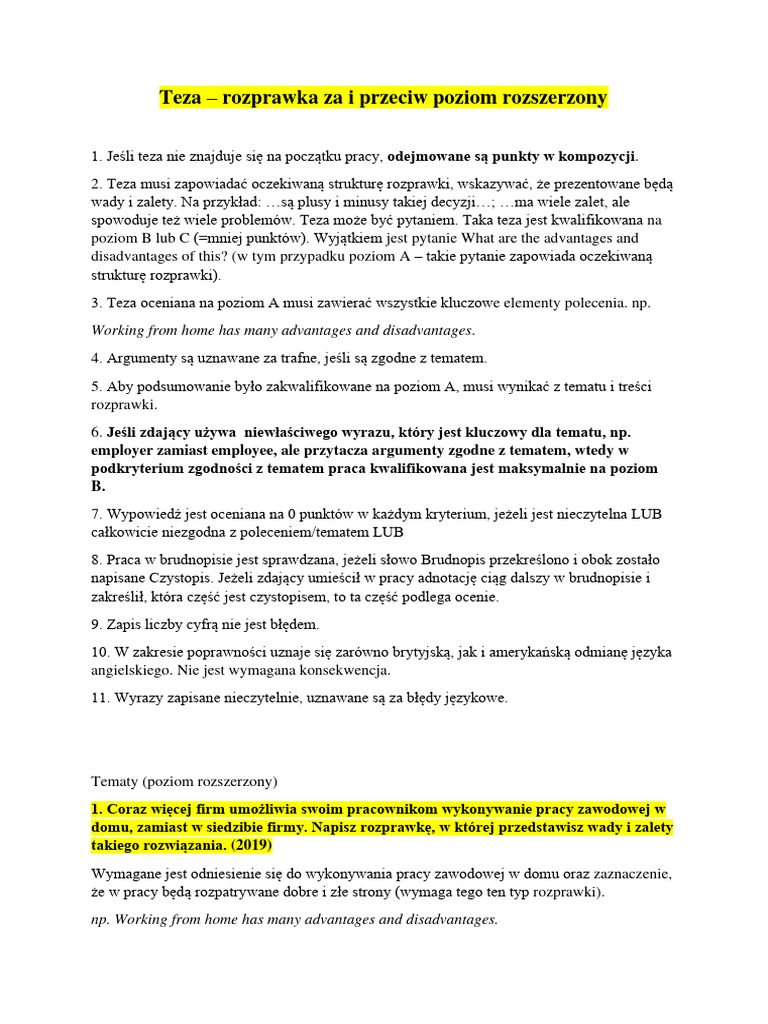 PR Rozprawka Za I Przeciw TEZA | PDF